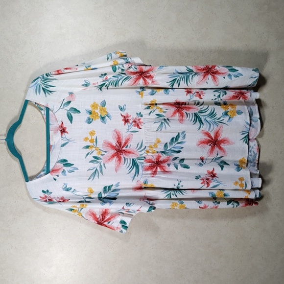 ODDY | Tops | 5088 Oddy Red Yellow Floral Print Short Sleeve Blouse 3x ...